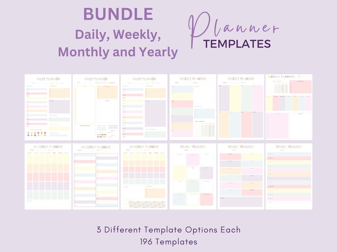 Daily, Weekly, Monthly, Yearly Planner Bundle Undated Pages Printable ...