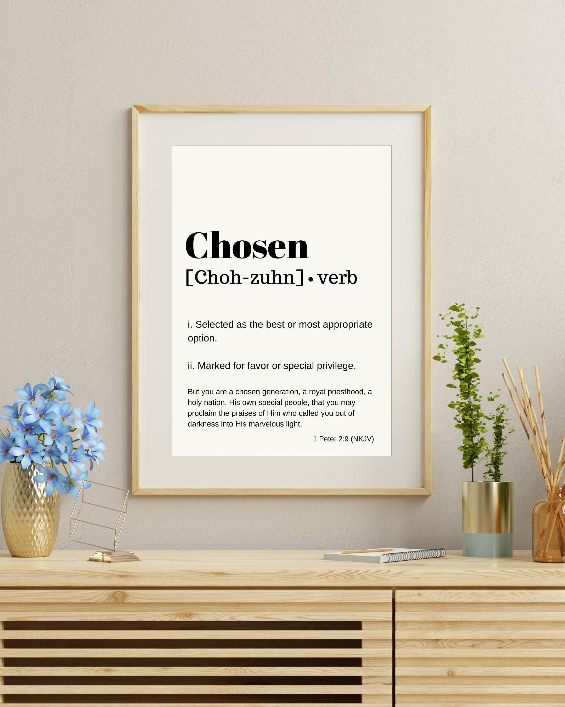 Chosen, Biblical Words and Definition Illustration, Christian Artwork ...