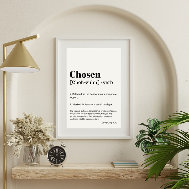 Chosen, Biblical Words and Definition Illustration, Christian Artwork ...