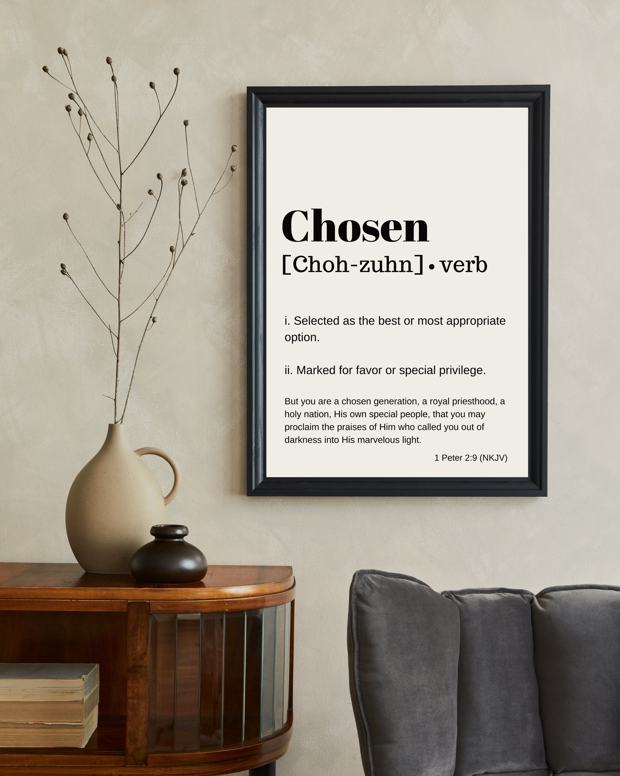 Chosen, Biblical Words and Definition Illustration, Christian Artwork ...