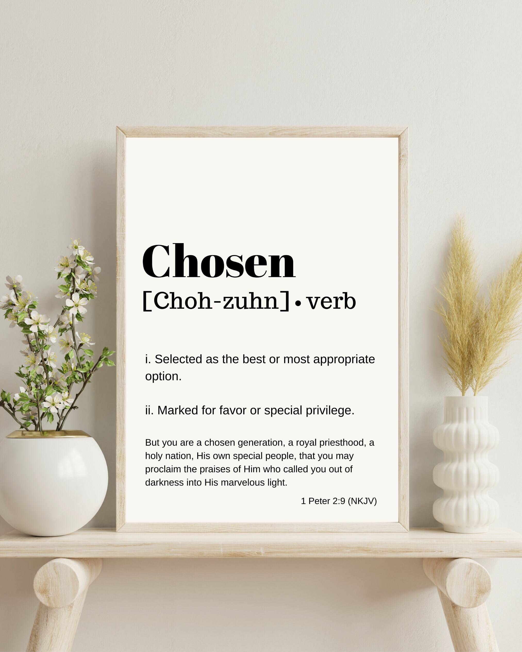 Chosen, Biblical Words and Definition Illustration, Christian Artwork ...
