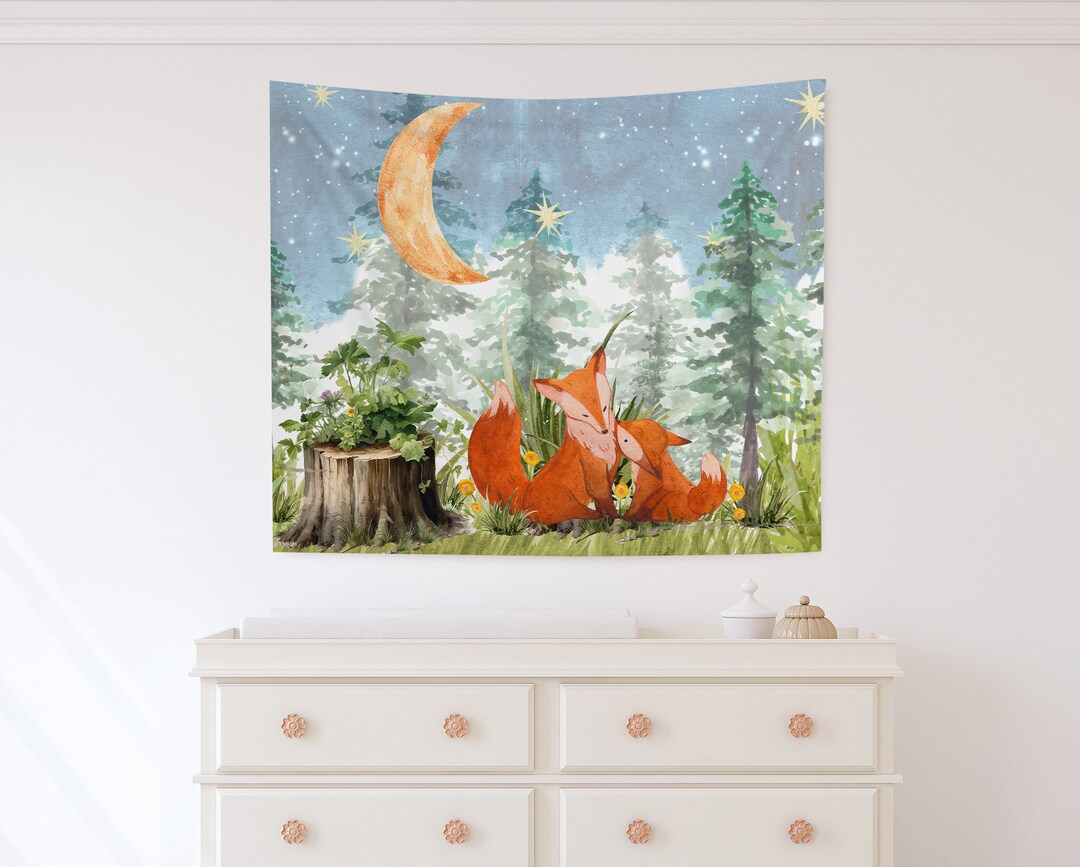 Fox in Forrest Night Kids Room Tapestry - Etsy