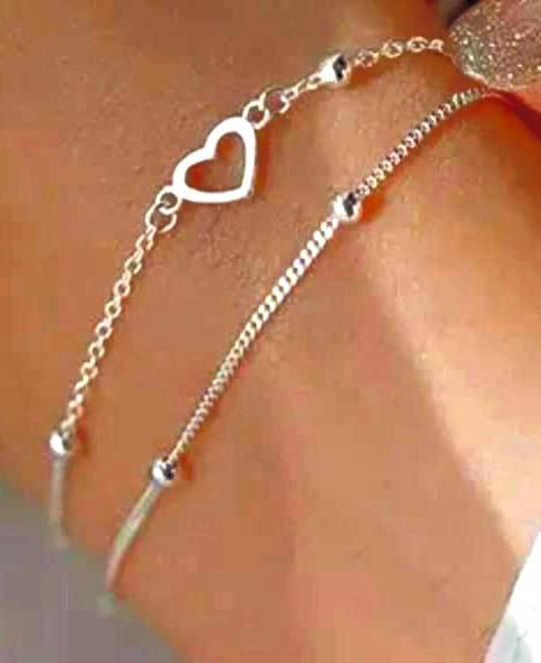 925 Sterling Silver Double Love Heart Hollow Round Beads Bracelet ...