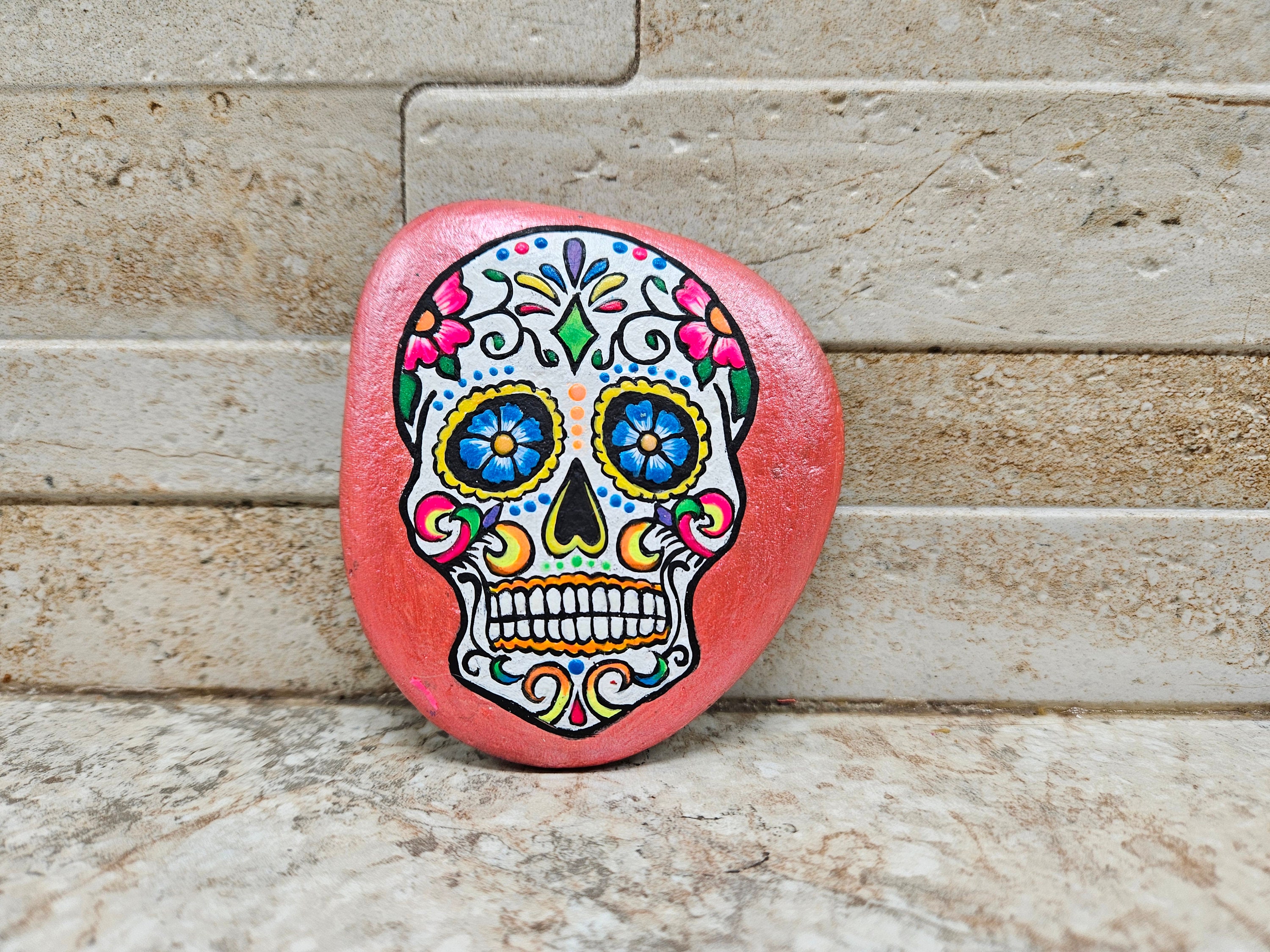 Sugar Skull Painted Rock - Glow in the Dark! - Etsy
