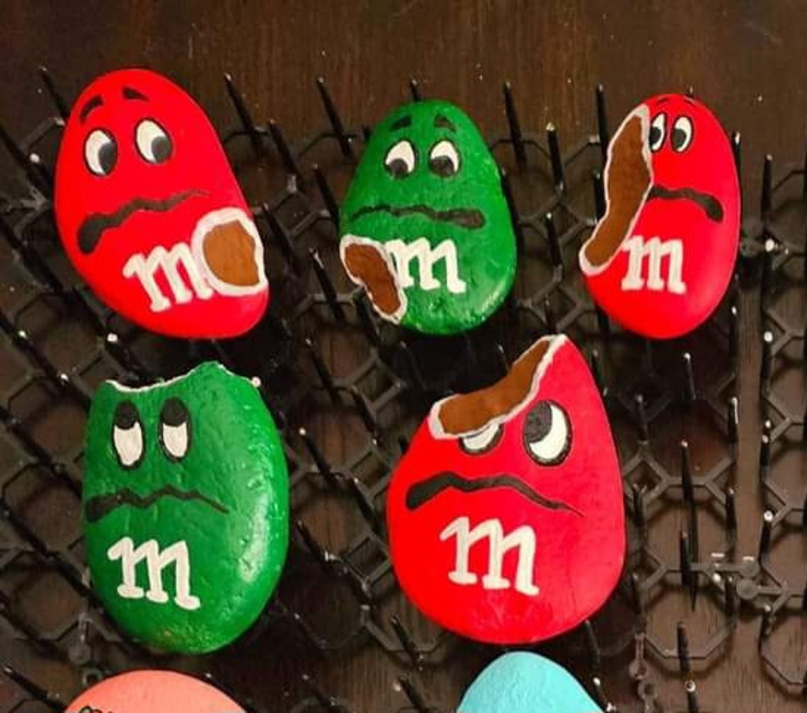 M&M Painted Rocks-set of 3 - Etsy