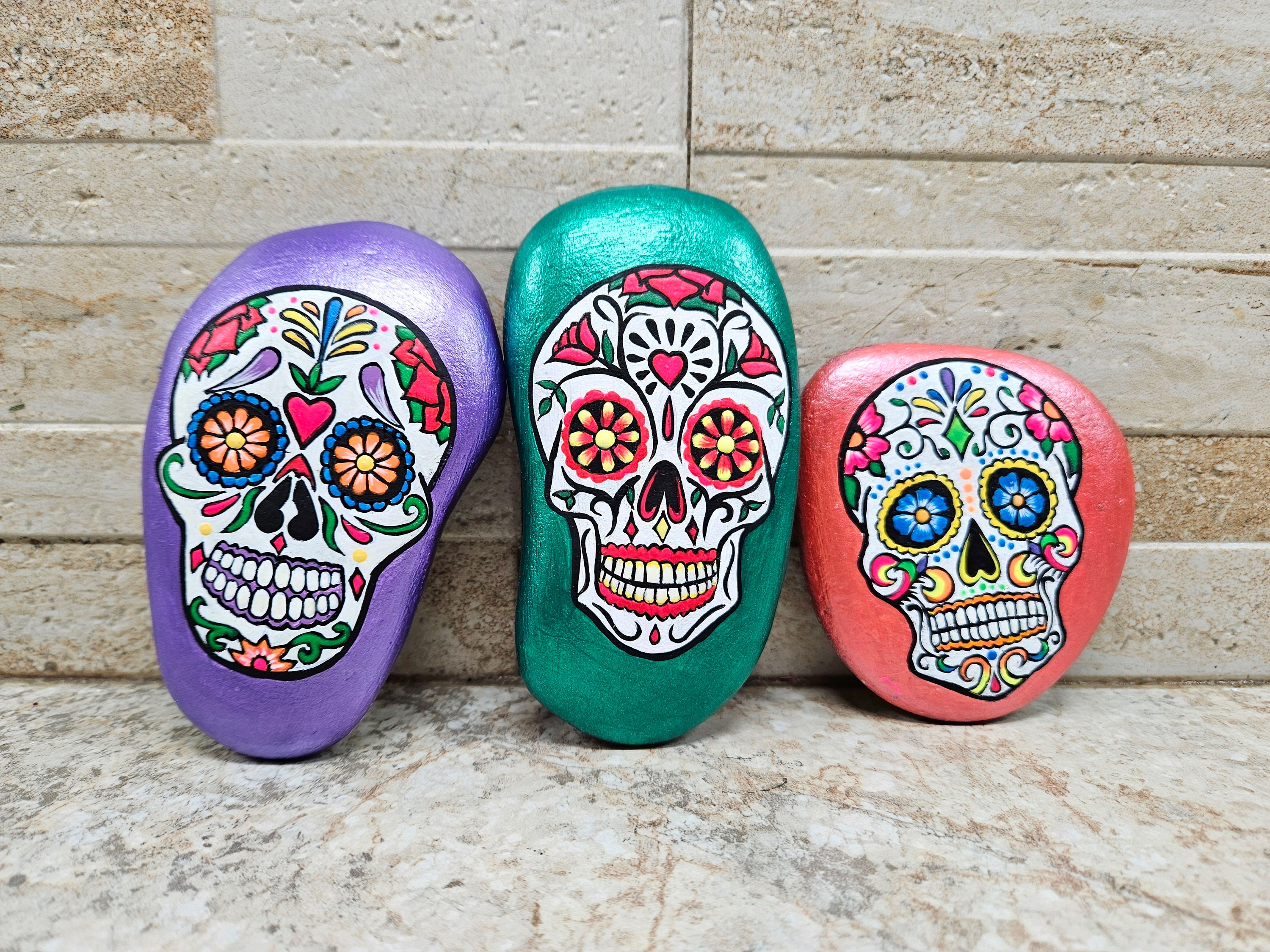 Sugar Skull Painted Rock - Glow in the Dark! - Etsy