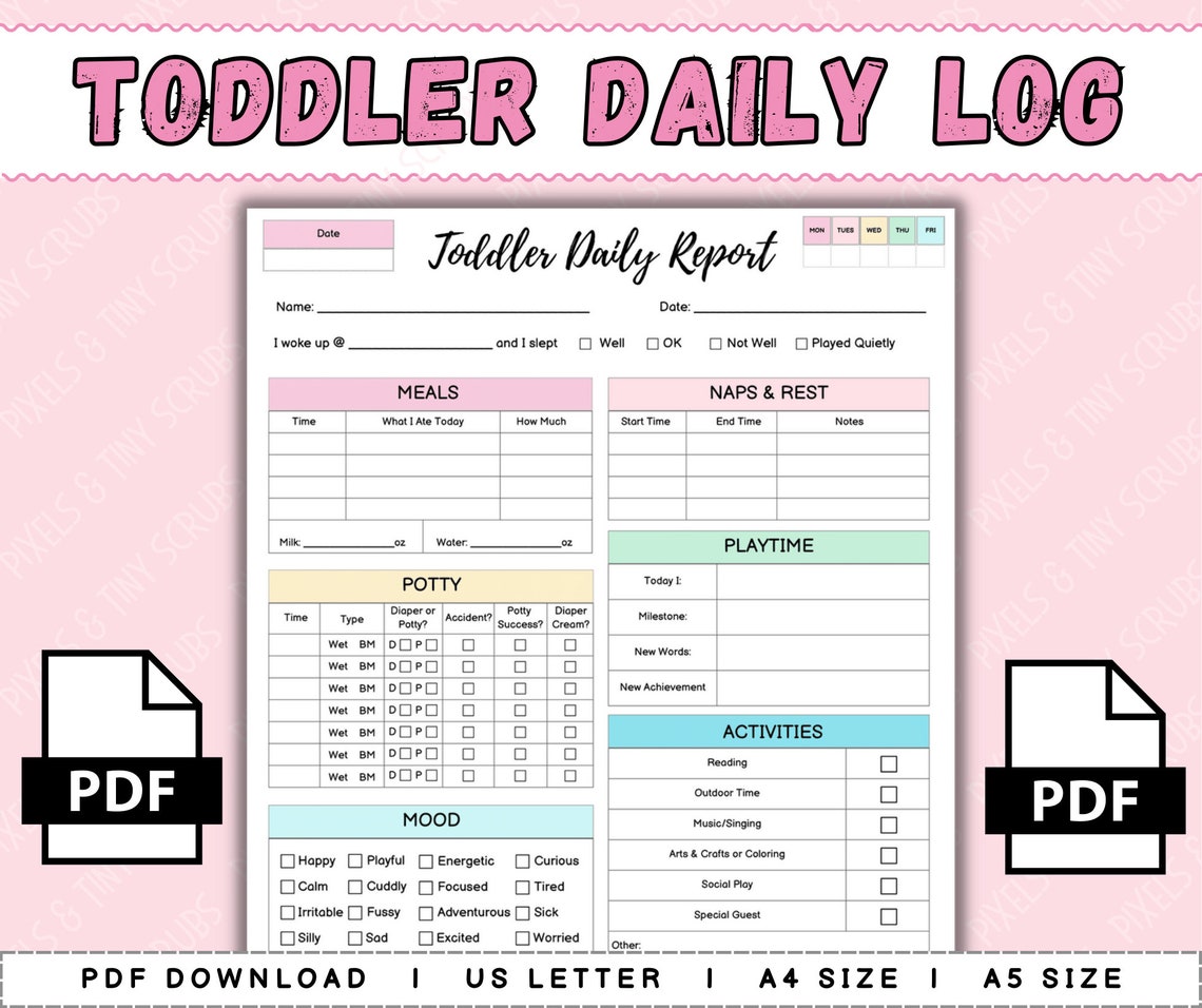 Printable Toddler Daily Log: Daycare & Nanny Report (PDF) - Etsy