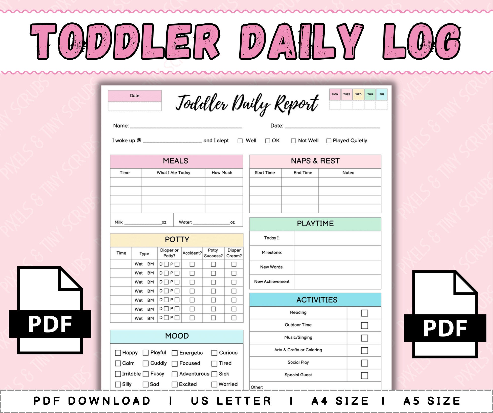 Printable Toddler Daily Log: Daycare & Nanny Report (PDF) - Etsy
