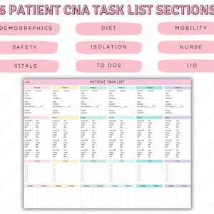 6 Patient CNA Task List: Vital Signs Log & Shift Planner (PDF, Word ...