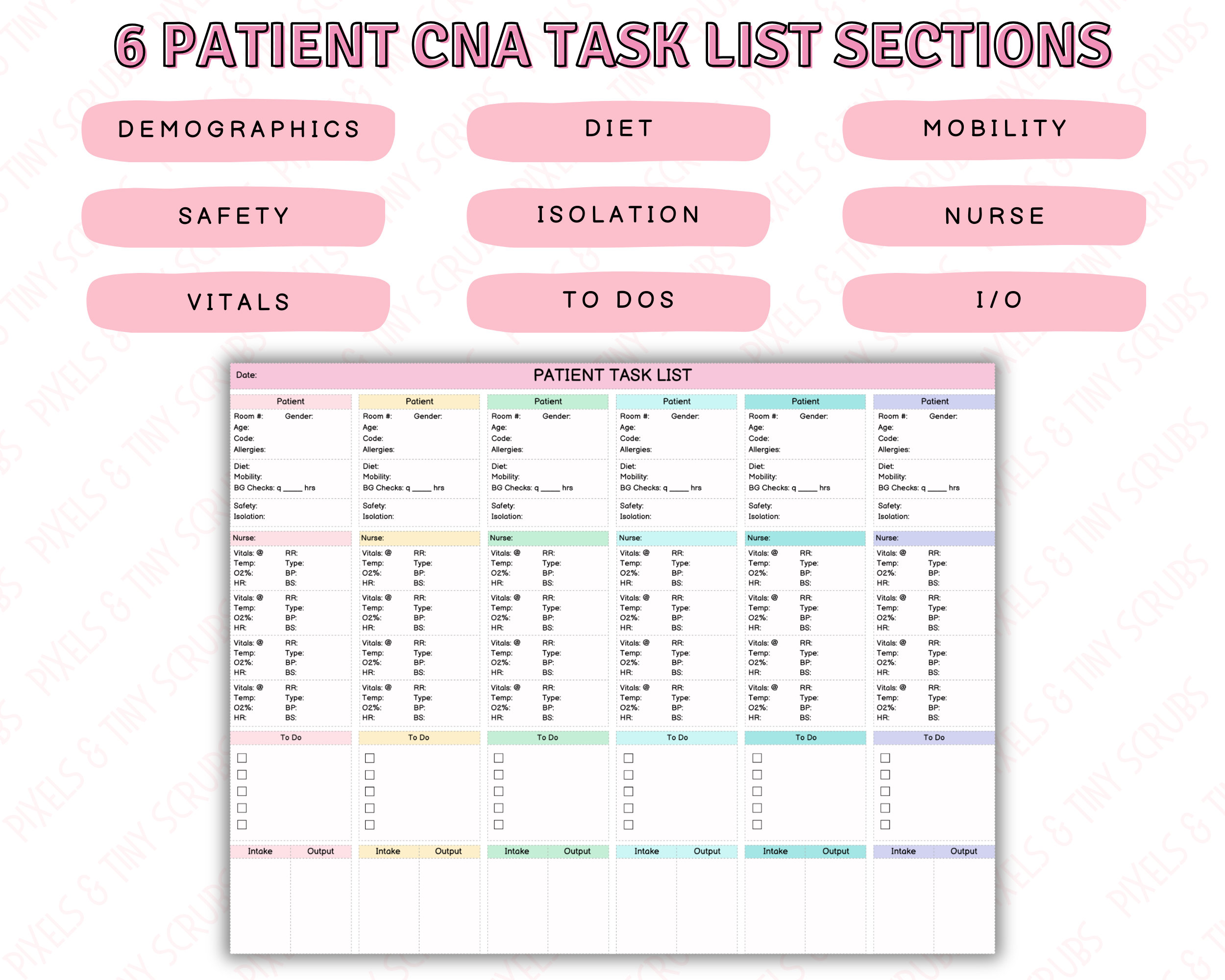 6 Patient CNA Task List: Vital Signs Log & Shift Planner (PDF, Word ...