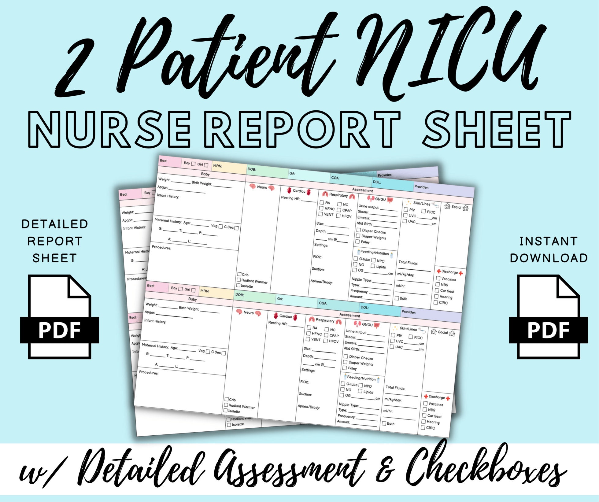 NICU Report Sheet Neonatal Handoff Nursing Report Baby - Etsy