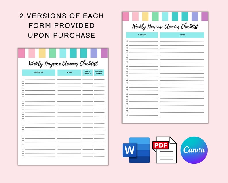 Daycare Cleaning Checklist: Editable Weekly Planner (word, PDF, Canva ...