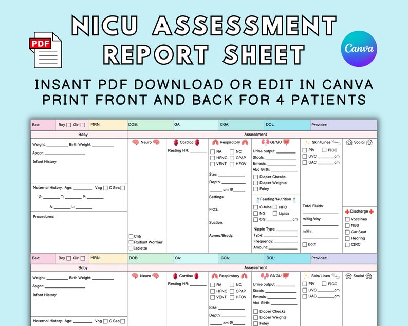 NICU Report Sheet, Neonatal Handoff, Canva Nursing Report, Baby Nurse ...