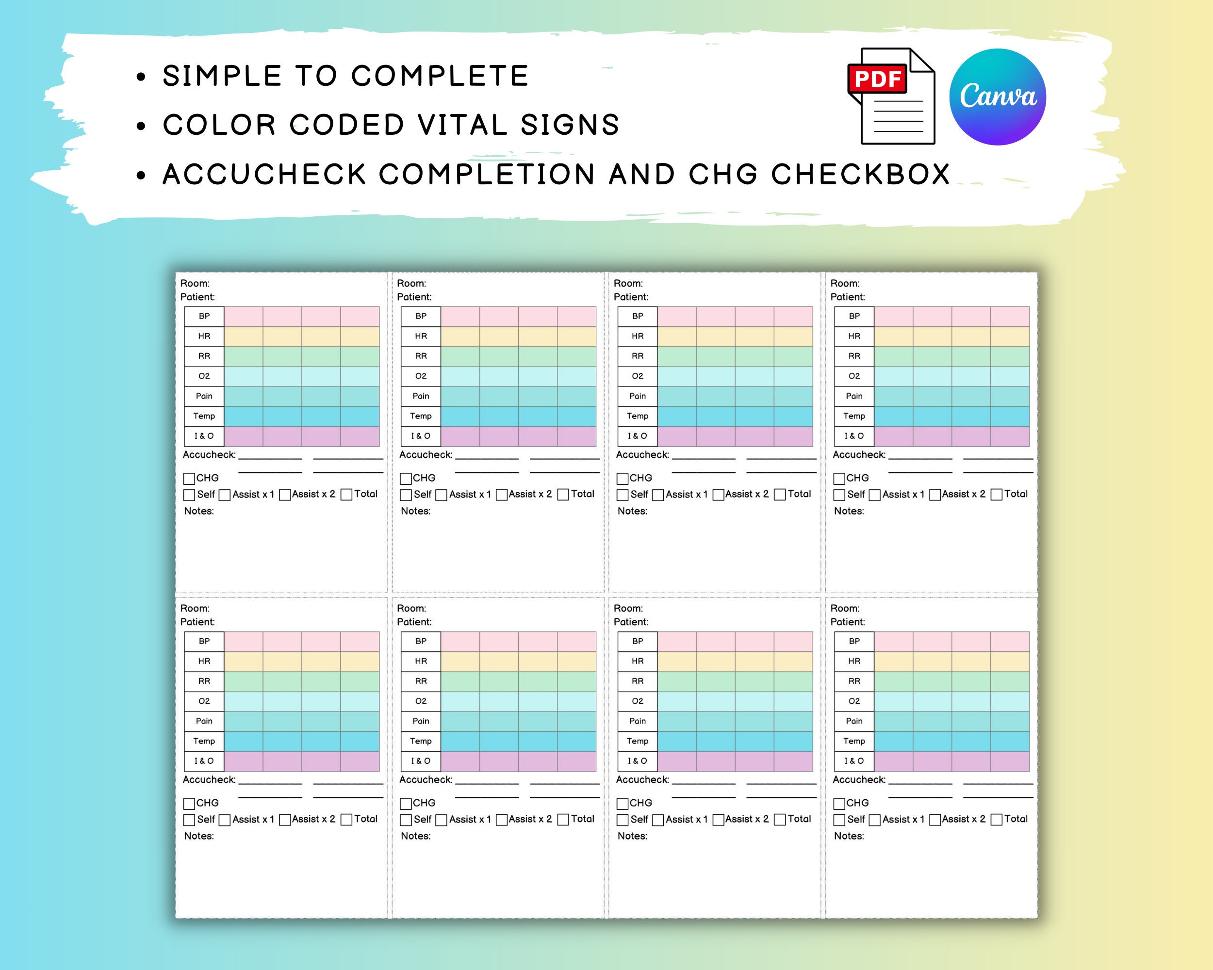 Editable CNA Report Sheet: 8 Patient Vital Signs (PDF & Canva) - Etsy