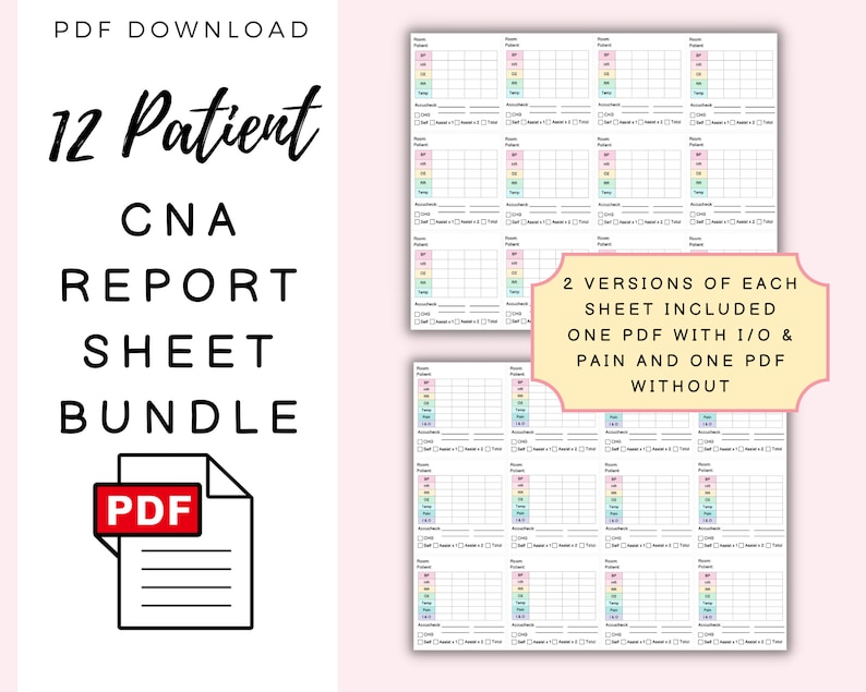 CNA Report Sheet Bundle: 12 Patient Tracker, Vital Signs Log (PDF) - Etsy