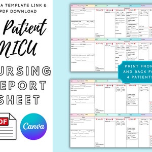 NICU Nurse Report Sheet: Neonatal Handoff, Editable & Printable (canva ...