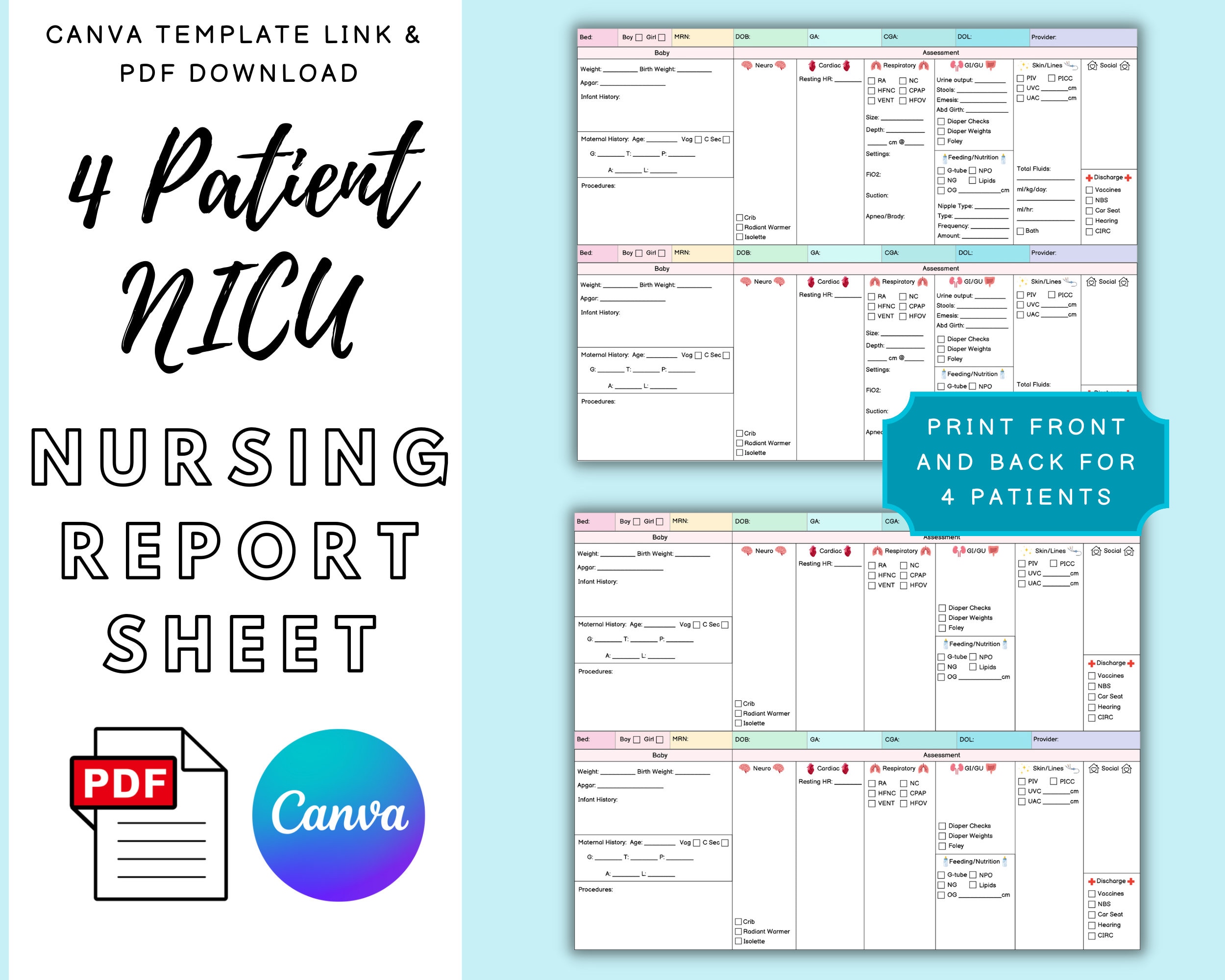 NICU Nurse Report Sheet: Neonatal Handoff, Editable & Printable (canva ...