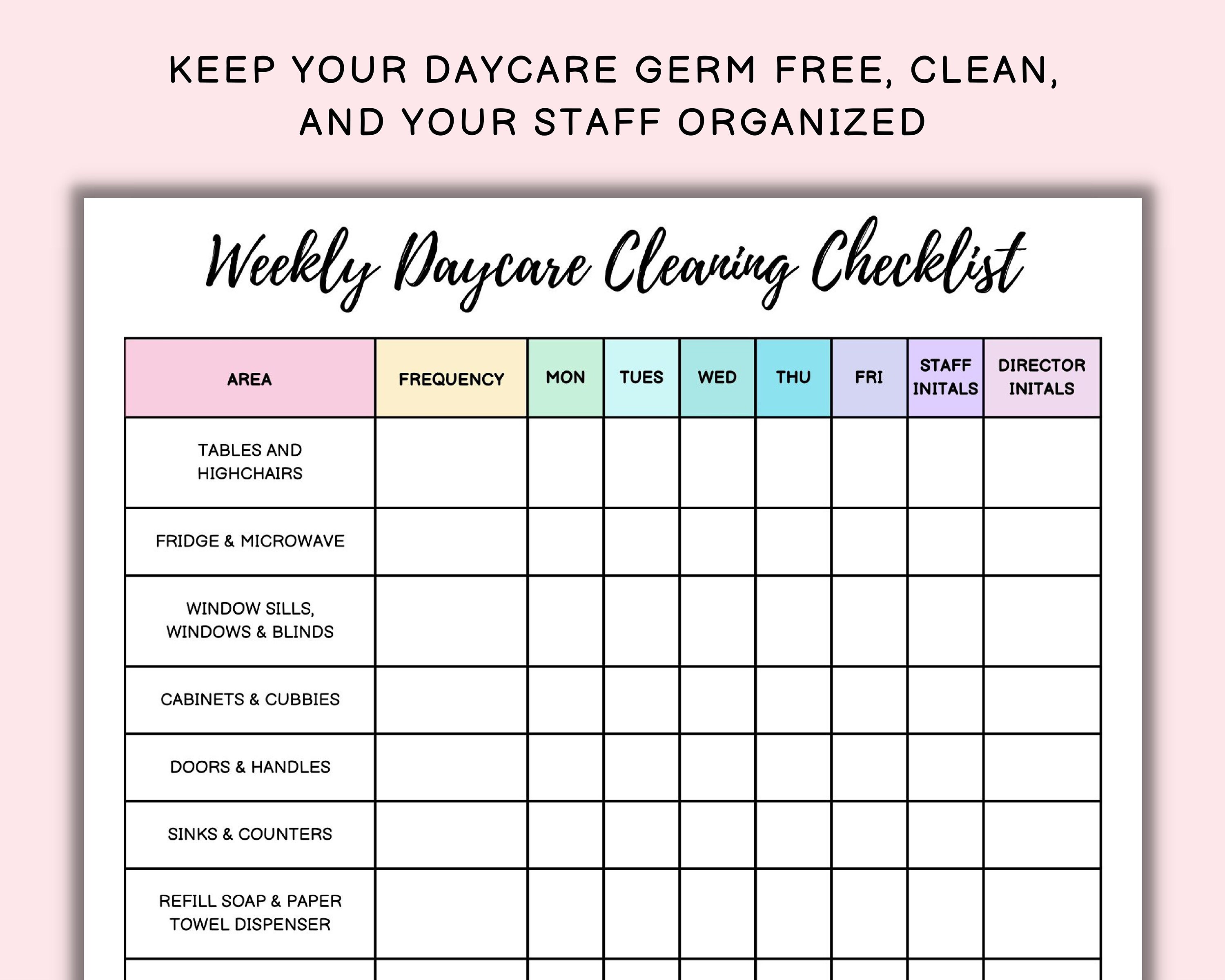 Editable Printable Daycare Cleaning Checklist, Daycare Forms, Daycare ...