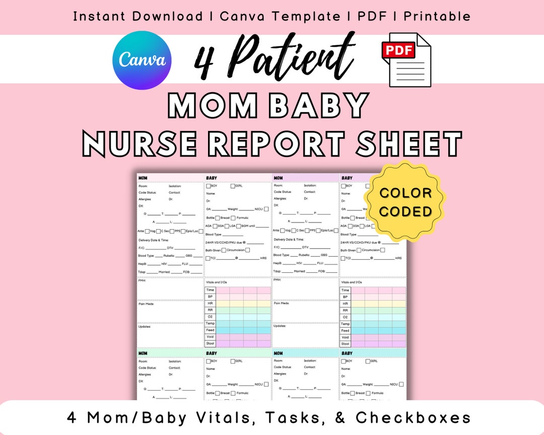 Editable Mom Baby Nurse Report Sheet, Mother Baby SBAR, OB Nurse Sheet ...