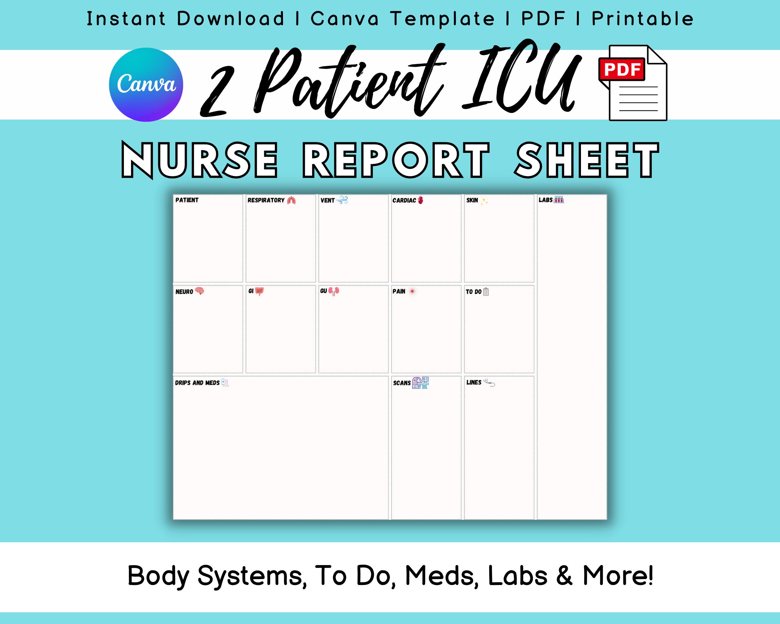 Editable ICU Nurse Report Sheet With Hourly Organization, ICU Nurse ...
