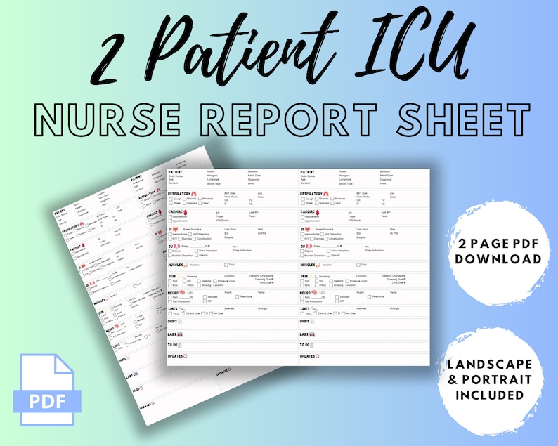 ICU Nurse Report Sheet: 2 Patient SBAR Handoff (PDF Download) - Etsy