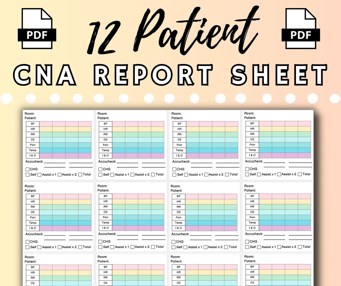 CNA Report Sheet, PCT Report Sheet, CNA Brain, Vital Signs Sheet ...