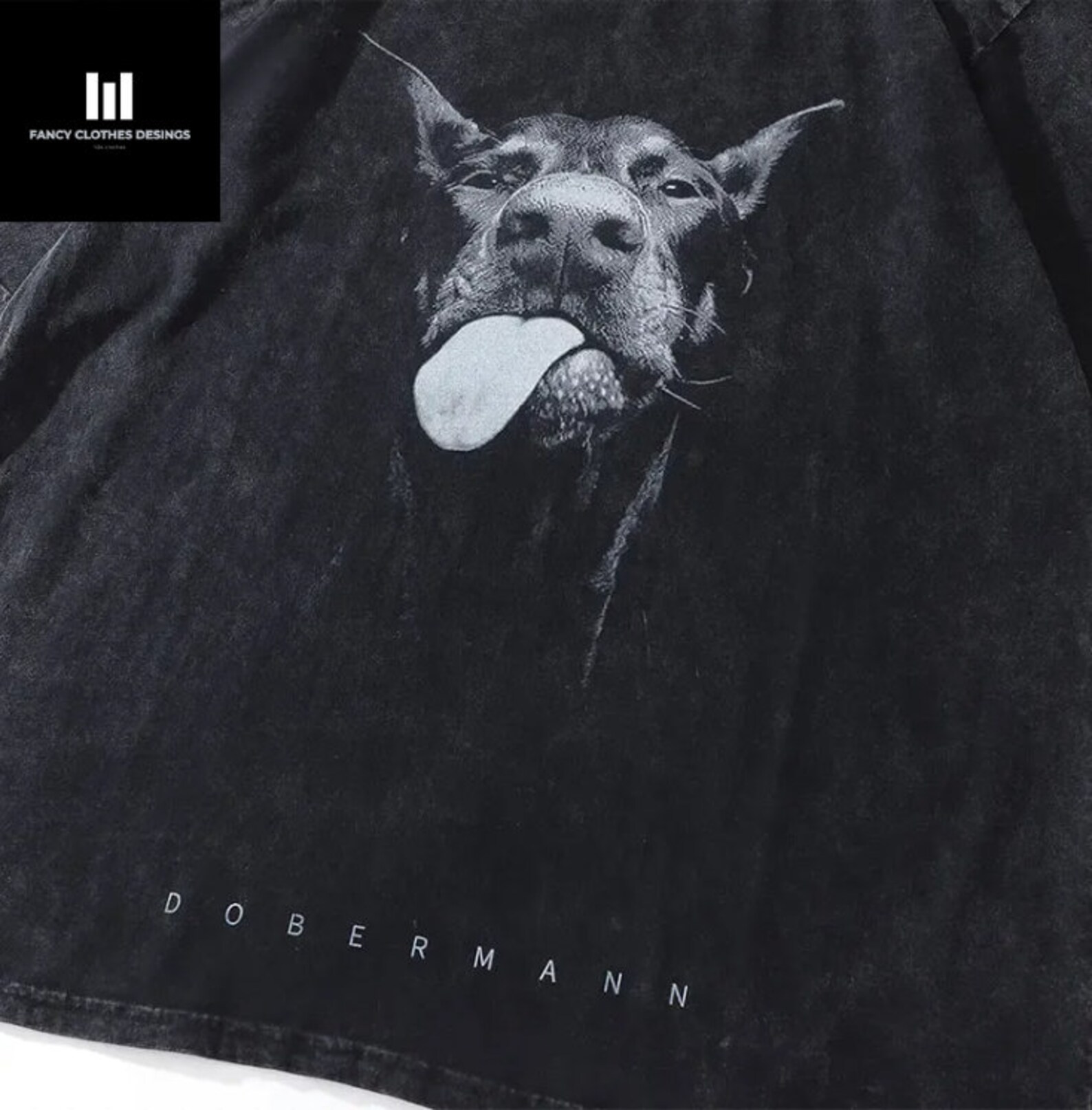 Oversized Hip Hop Streetwear T Shirt, Doberman, Graphic T-shirt, Vintage, Washed, Dog, Coton ...