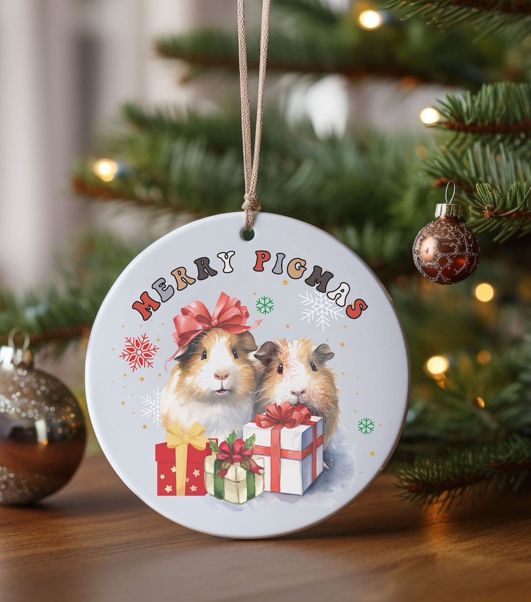 Merry Pigmas Ornament, Guinea Pig Ornament, Pet Ornament, Guinea Pig ...