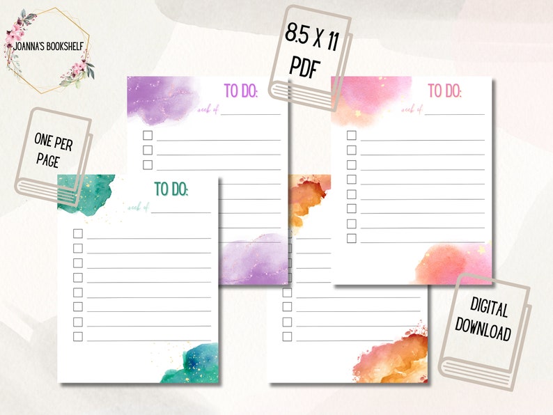 Watercolor Printable To-do List BUNDLE - Etsy