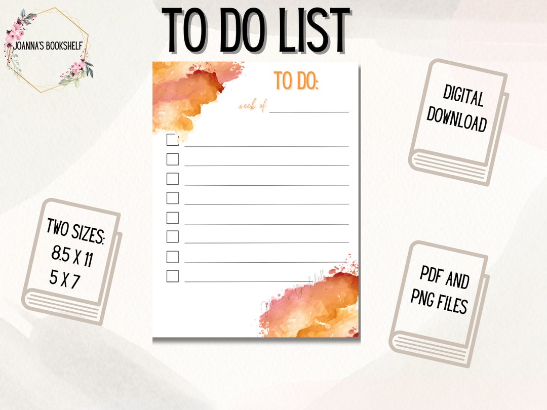 Orange Watercolor Printable To-do List - Etsy