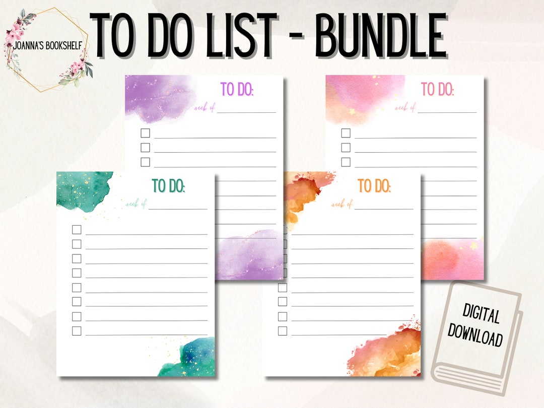 Watercolor Printable To-do List BUNDLE - Etsy