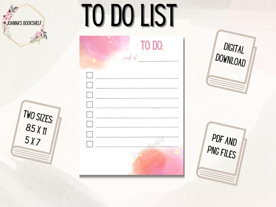 Pink Watercolor Printable To-do List - Etsy