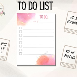 Pink Watercolor Printable To-do List - Etsy