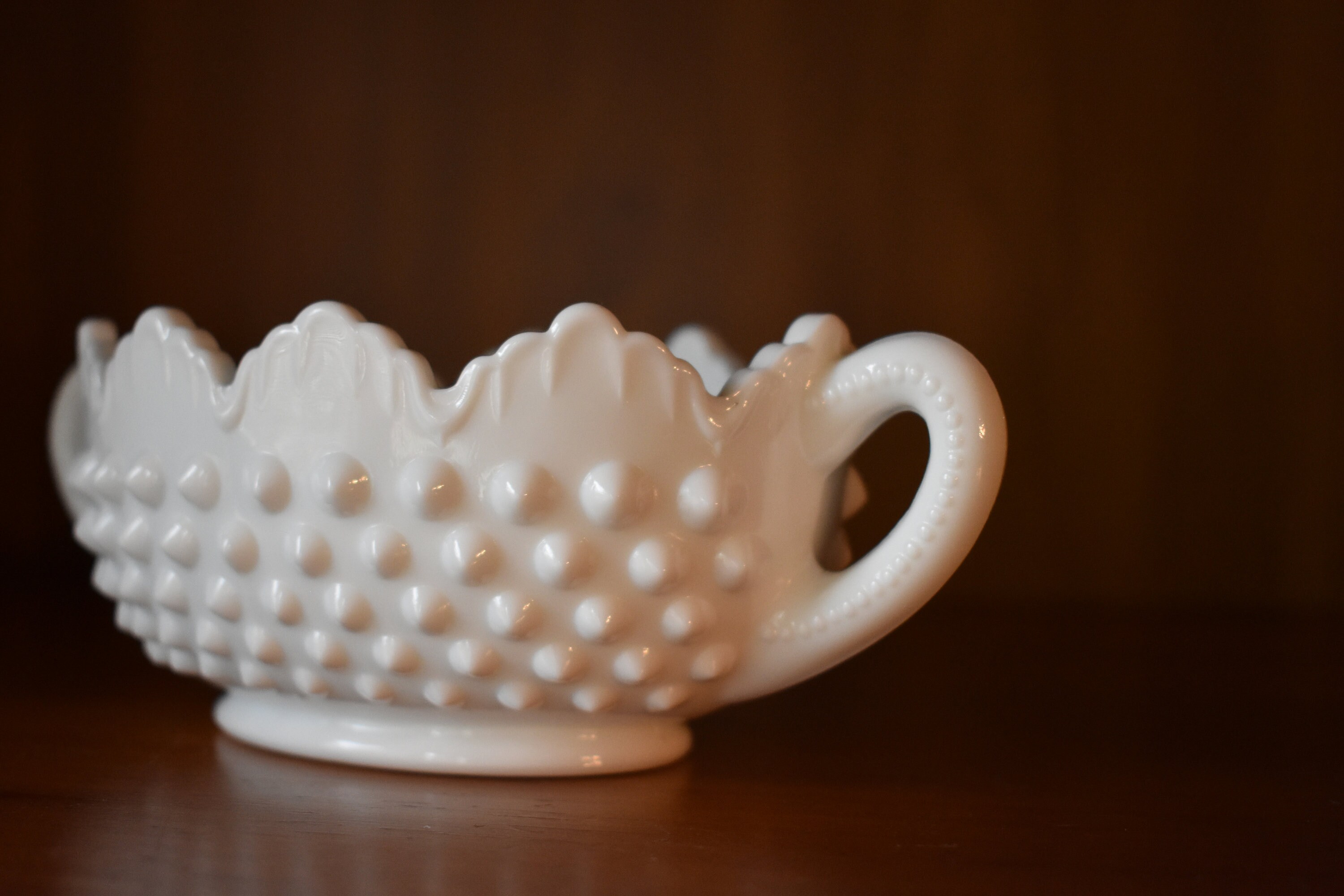 Vintage Fenton Hobnail Milk Glass Candy Dish With Handles - Etsy