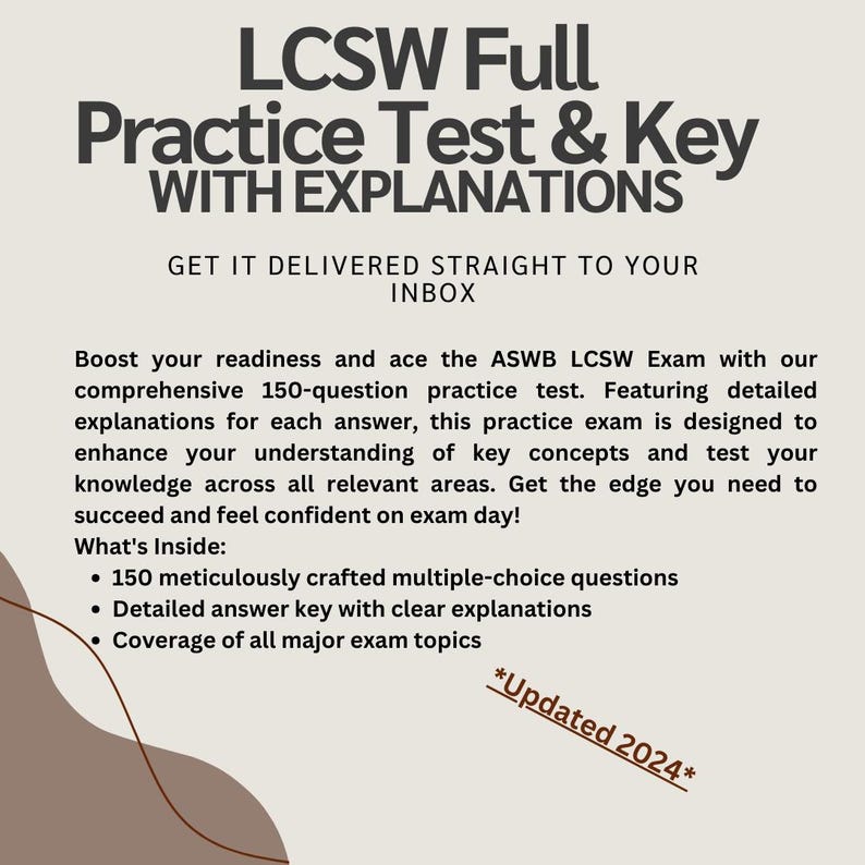 Complete LCSW Practice Test- Answer Key With Explanations Included! - Etsy