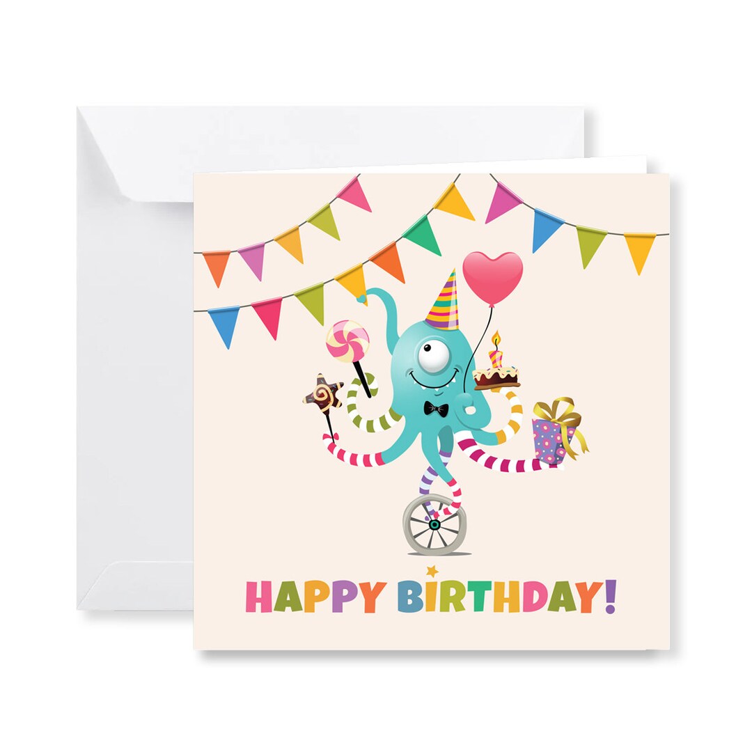 Greeting Card Birthday HAPPY BIRTHDAY Octopus Circus - Etsy