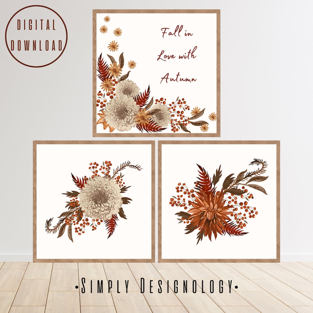 Fall Art Decor Set of 3 Autumn Wall Art Square Wall Art - Etsy