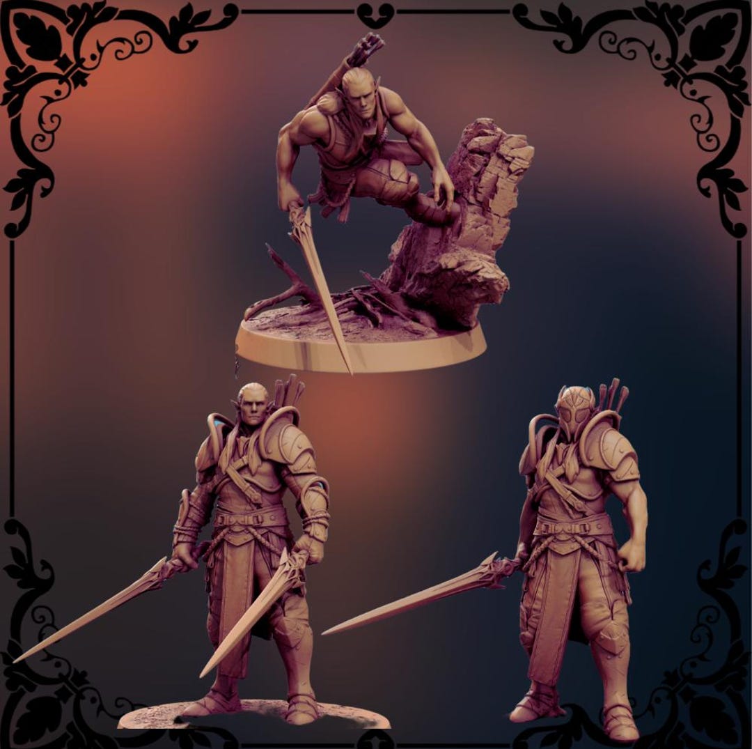 Moon Elf Sentinel DND Miniatures Set of 3 – Resin 3D Printed Fantasy ...