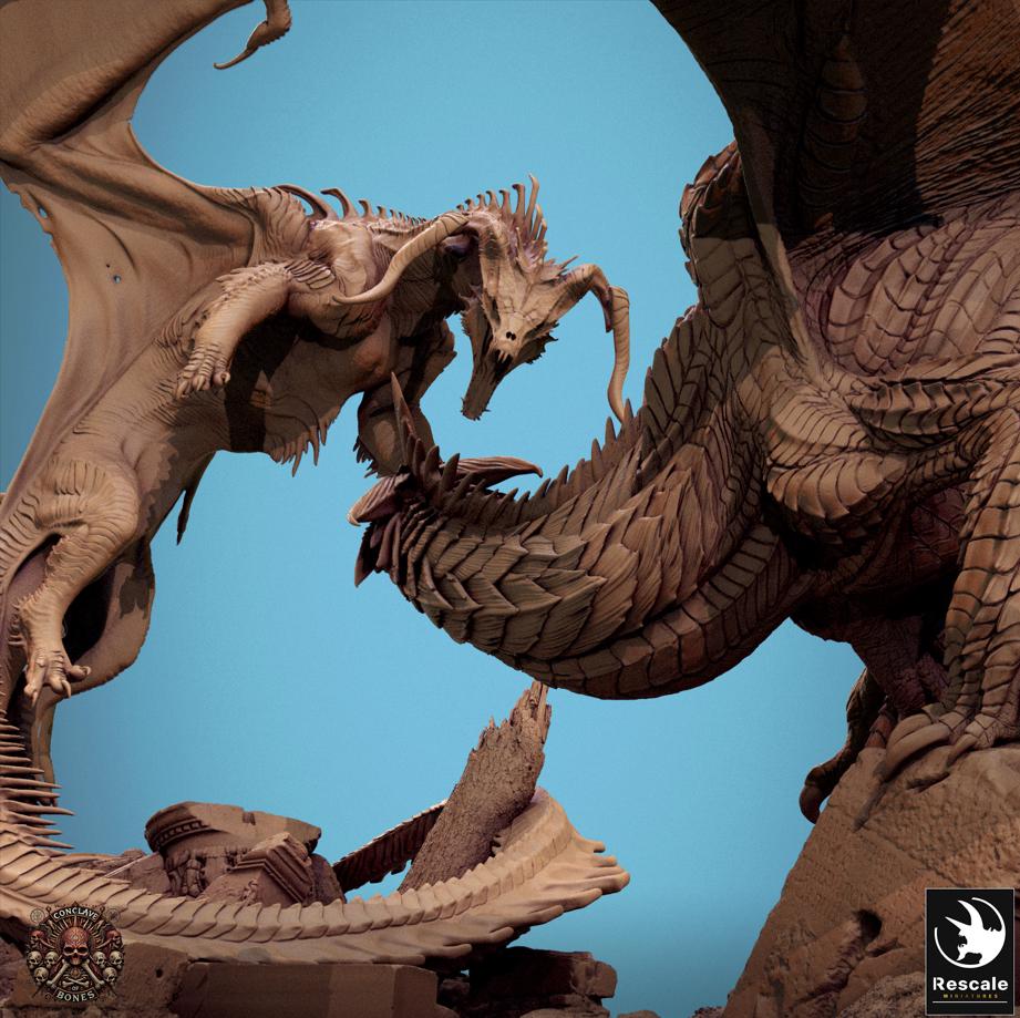 Dnd Minifig Conclave of Bones Black Dragon Vs Silver Dragon Mini ...