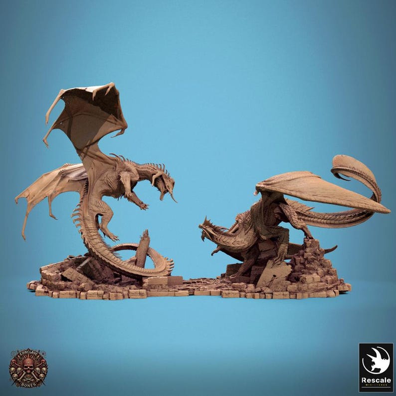 Dnd Minifig Conclave of Bones Black Dragon Vs Silver Dragon Mini ...