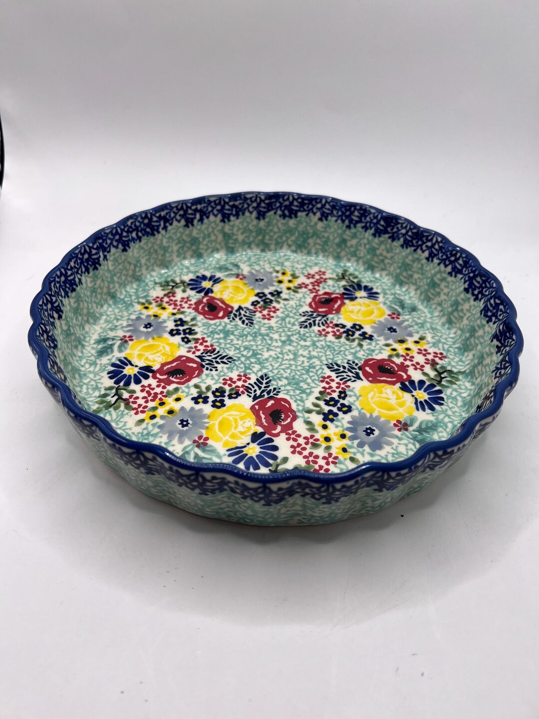 Polish Pottery Quiche Dish Hand Painted Florals - Etsy
