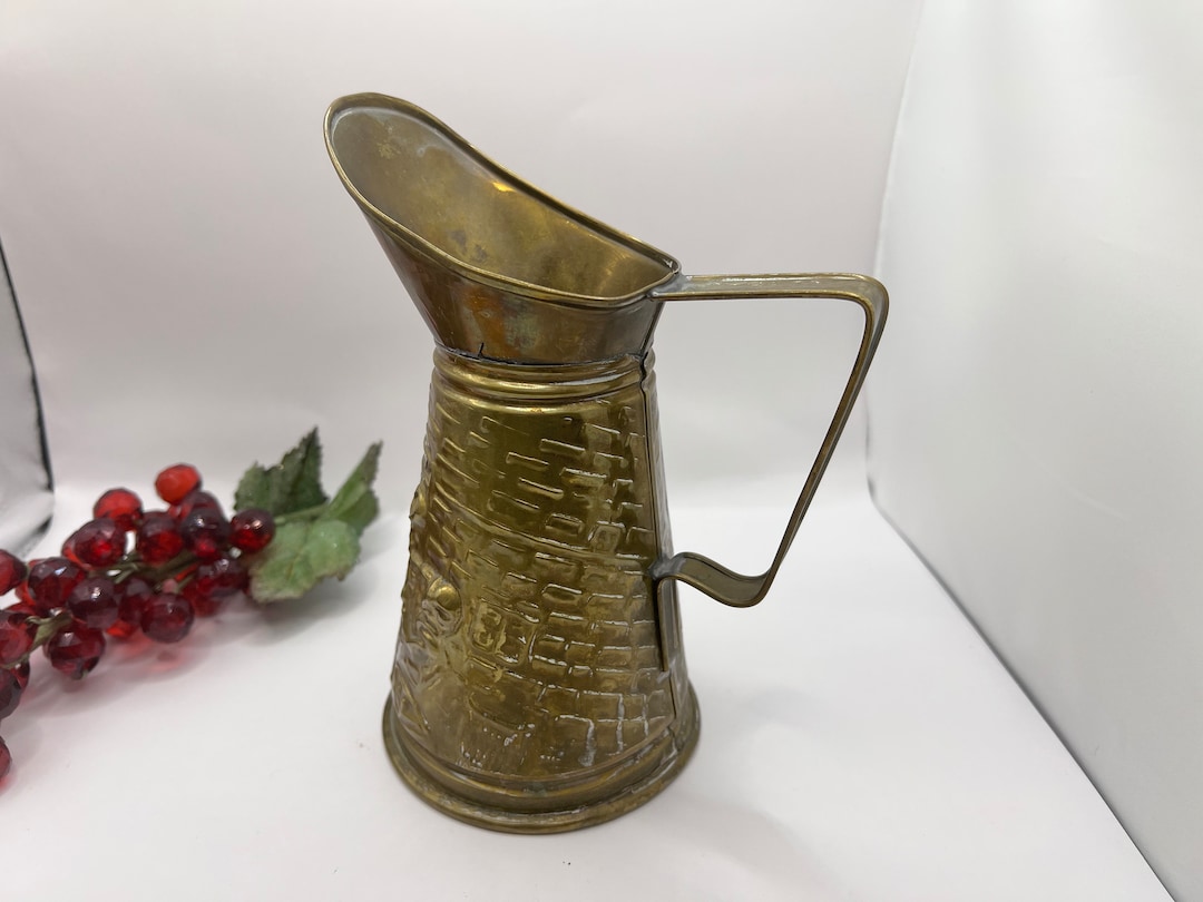 Vintage Brass Pitcher Made in England With Old World Scene - Etsy