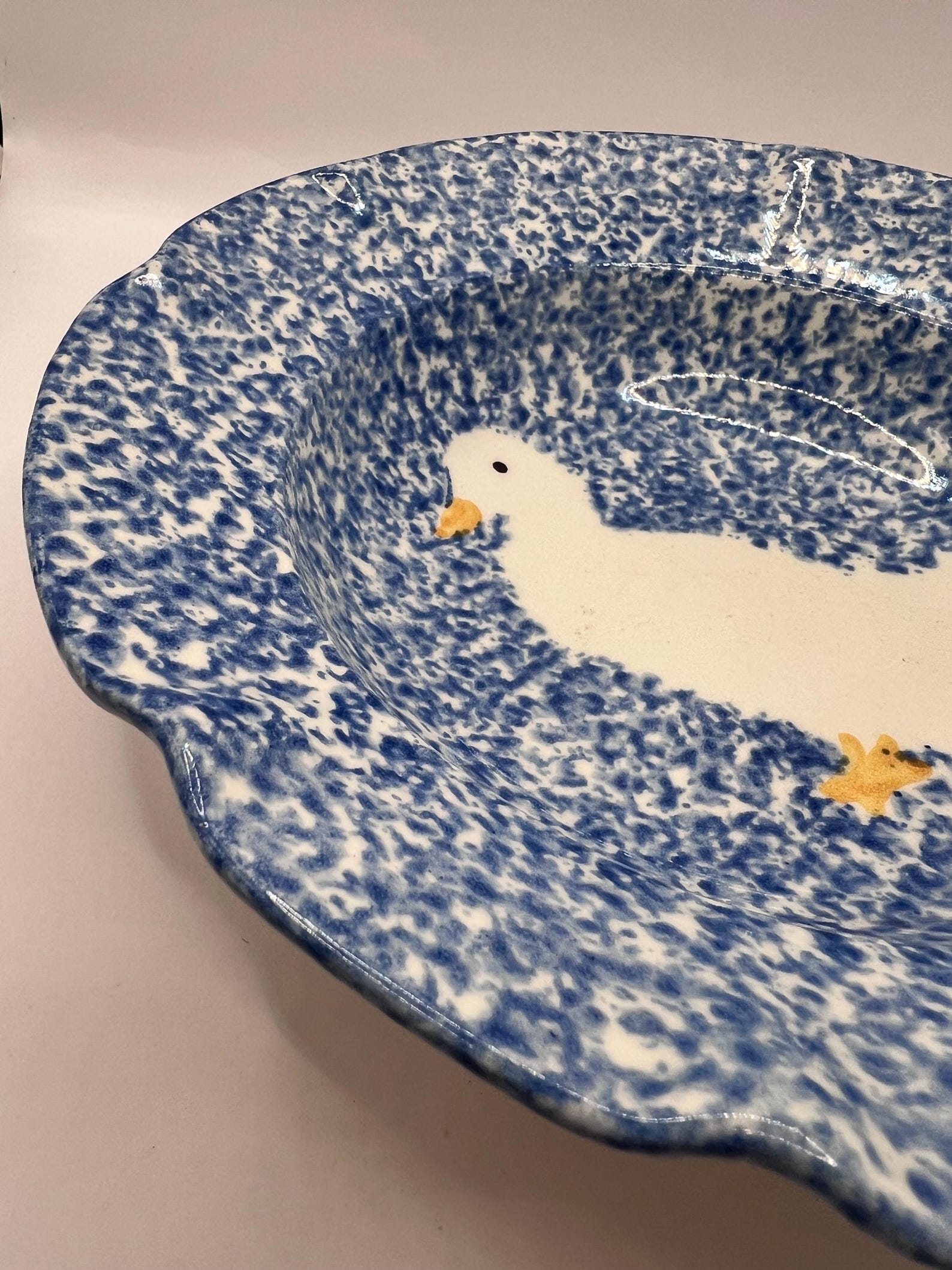 NS Gustin Blue Spongeware Bowl With Duck and Ruffled Edge - Etsy