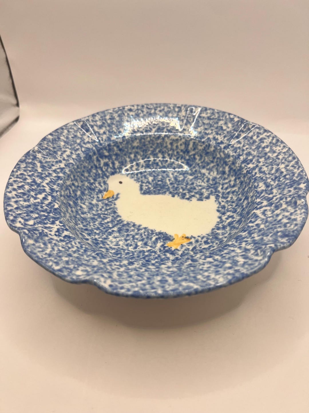 NS Gustin Blue Spongeware Bowl With Duck and Ruffled Edge - Etsy
