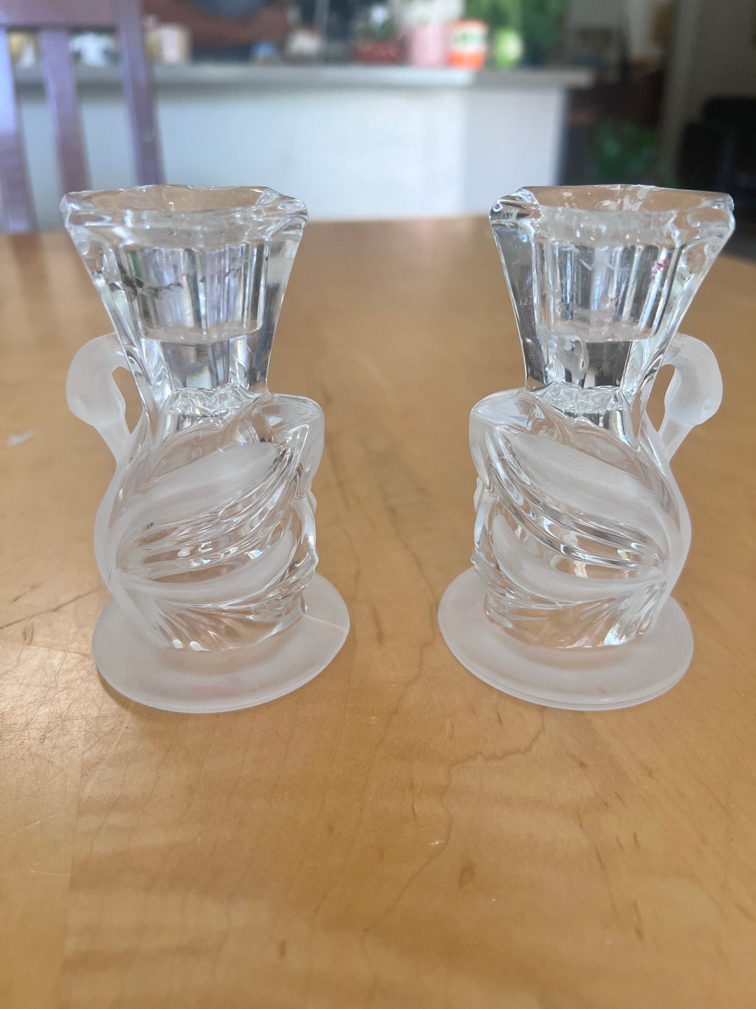 Vintage Swan Candle Holders With Clear Glass and Satin Swans - Etsy