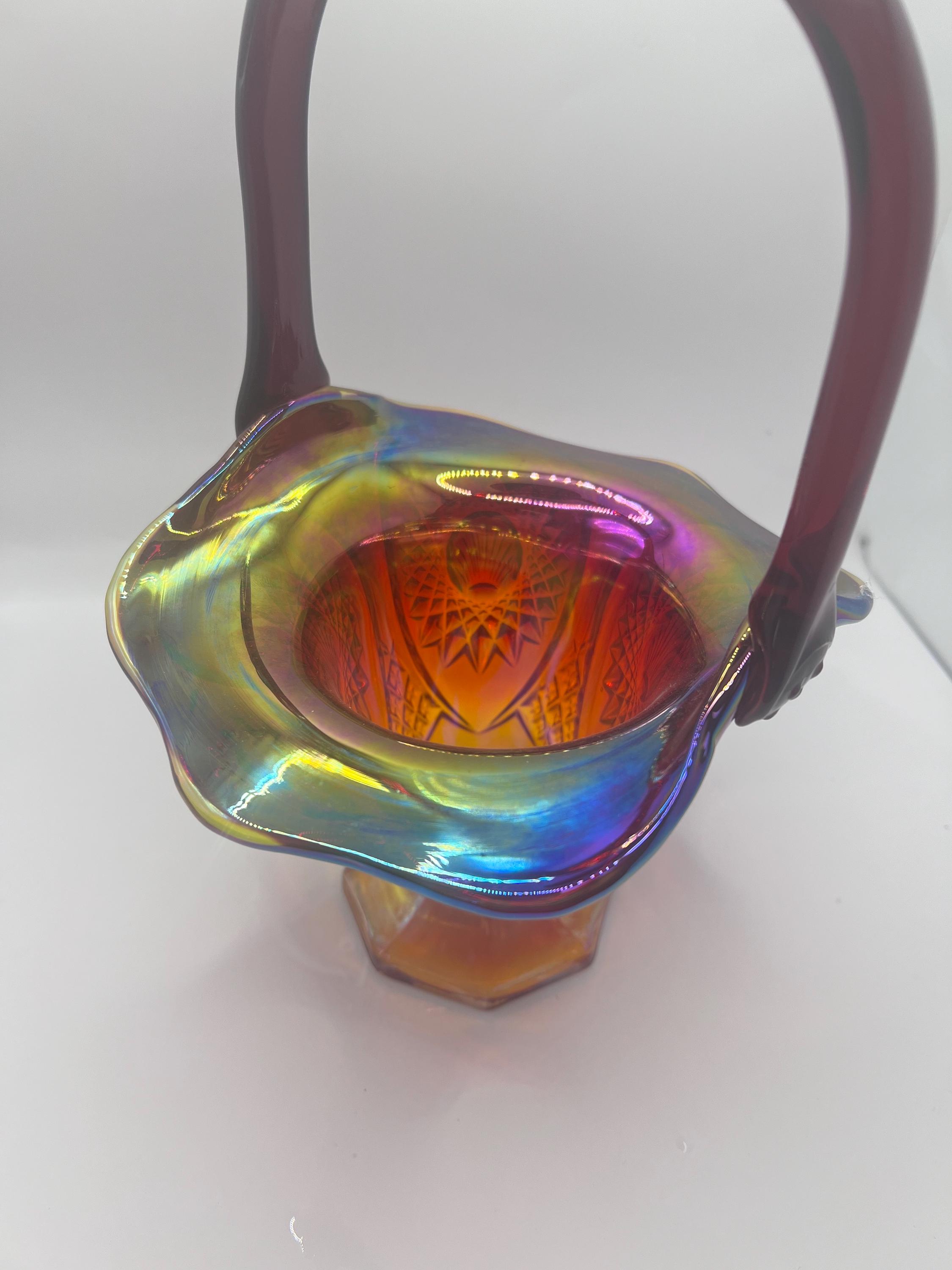 Indiana Sunset Carnival Glass Basket - Etsy