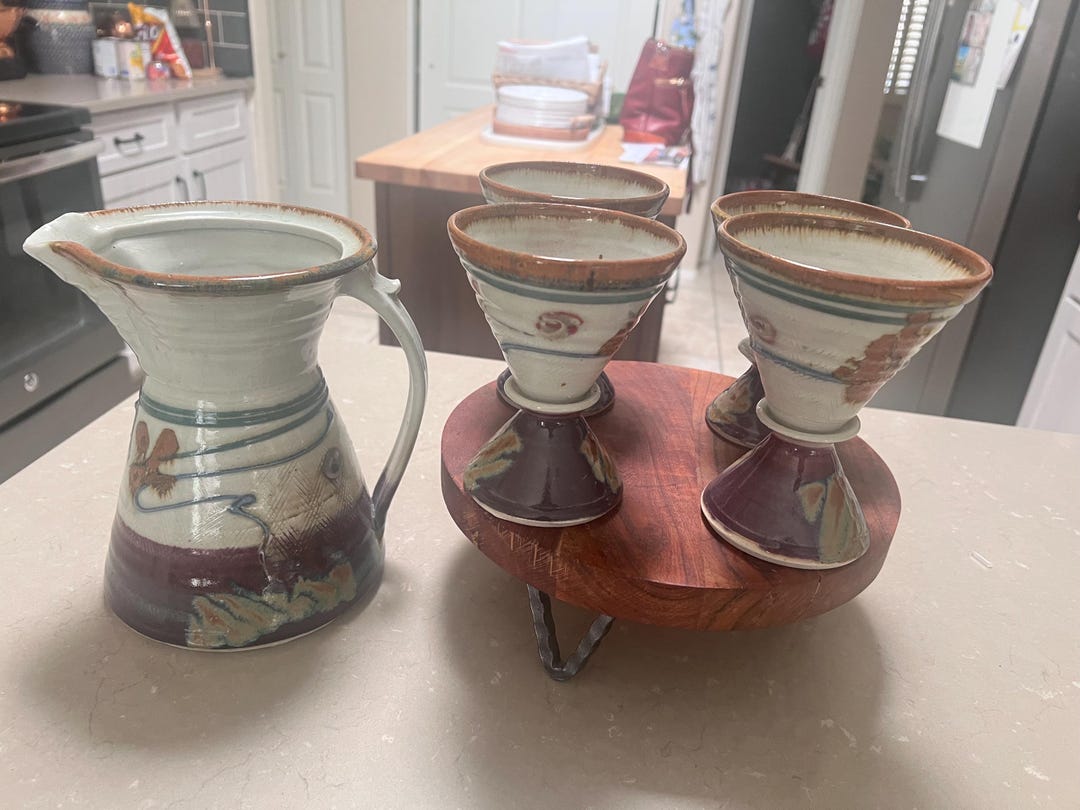 Studio Pottery Pitcher With Four Matching Goblets. - Etsy