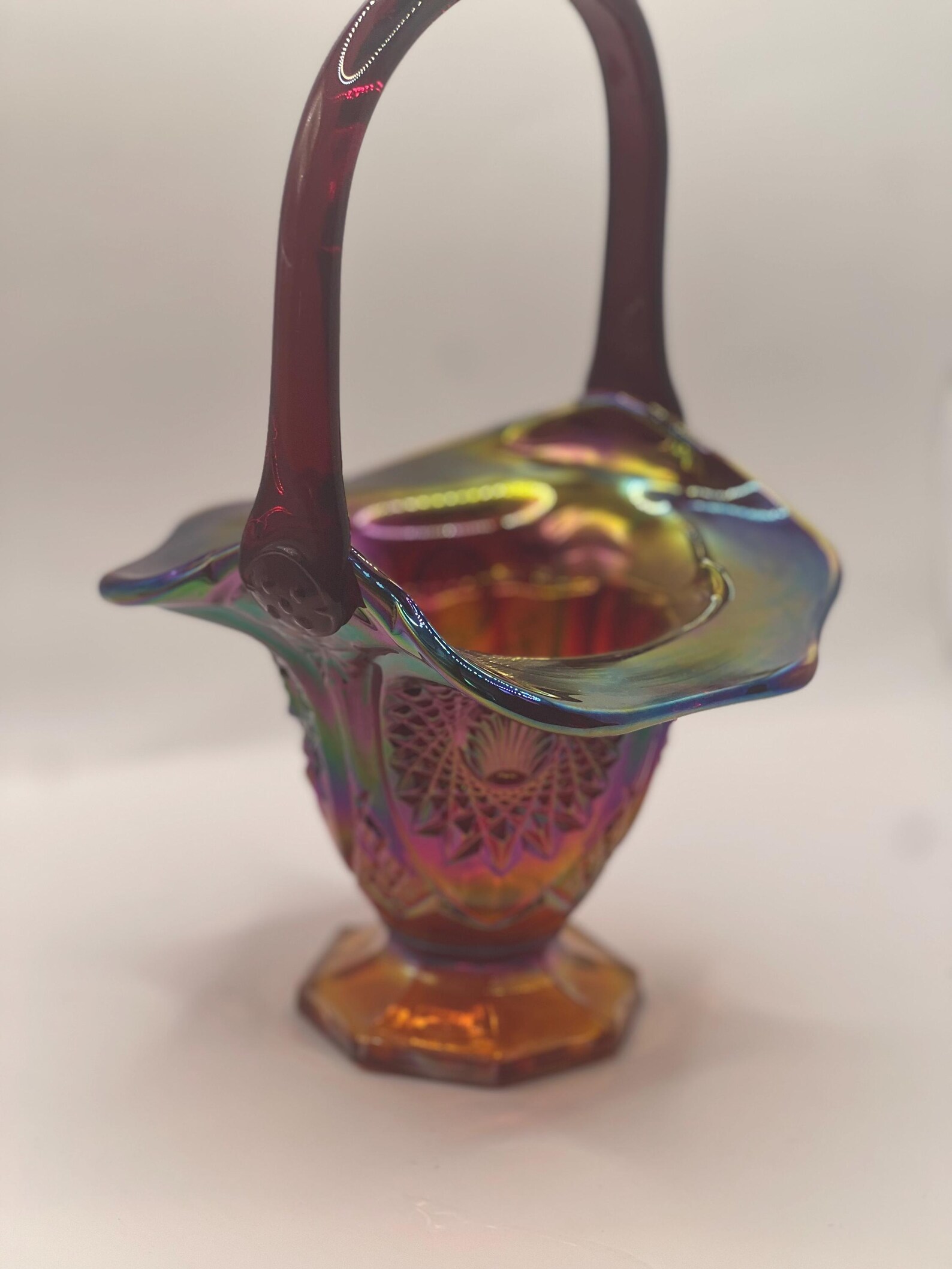 Indiana Sunset Carnival Glass Basket - Etsy