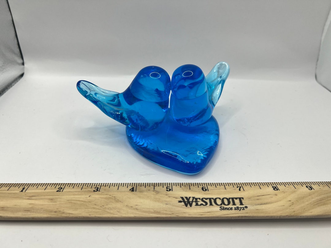 Art Glass Cobalt Blue Double Blue Bird of Happiness on Heart - Etsy