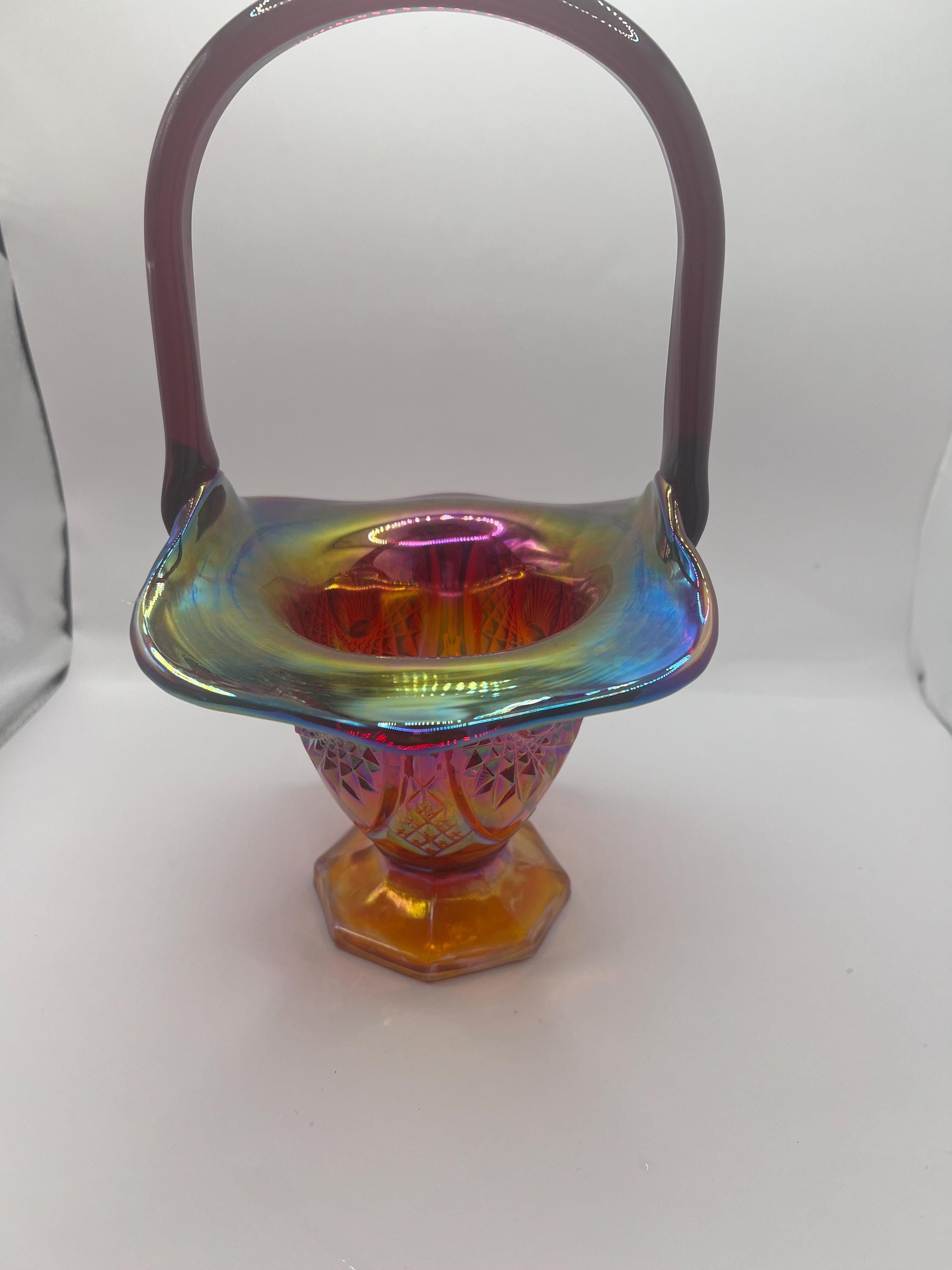 Indiana Sunset Carnival Glass Basket - Etsy